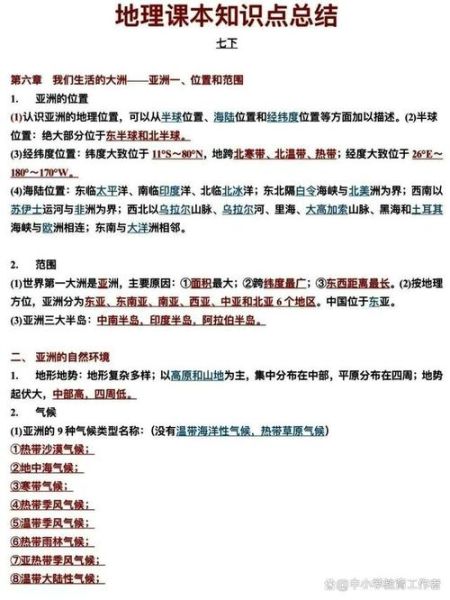 七年级下册地理复习重点_亚洲地形气候怎么记-第3张图片-山城妙识 七年级下册地理复习重点_亚洲地形气候怎么记-第3张图片-山城妙识