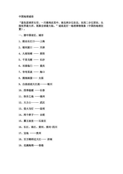 地理谜语大全_如何快速猜出谜底-第1张图片-山城妙识