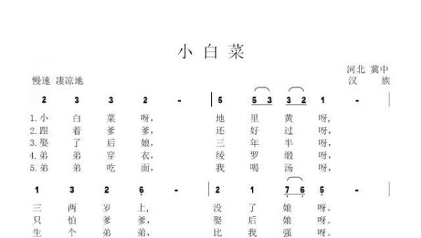 小白菜简谱怎么唱_小白菜简谱教唱技巧-第3张图片-山城妙识