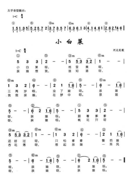 小白菜简谱怎么唱_小白菜简谱教唱技巧-第1张图片-山城妙识