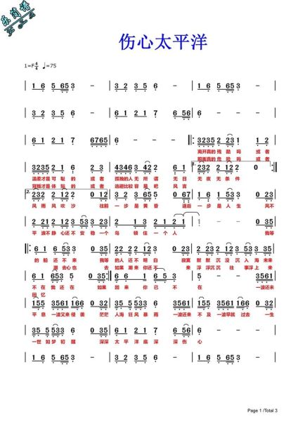 伤心太平洋简谱哪里找_如何快速学会弹唱-第1张图片-山城妙识