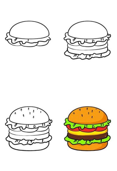 汉堡简笔画怎么画_汉堡简笔画图片大全-第1张图片-山城妙识