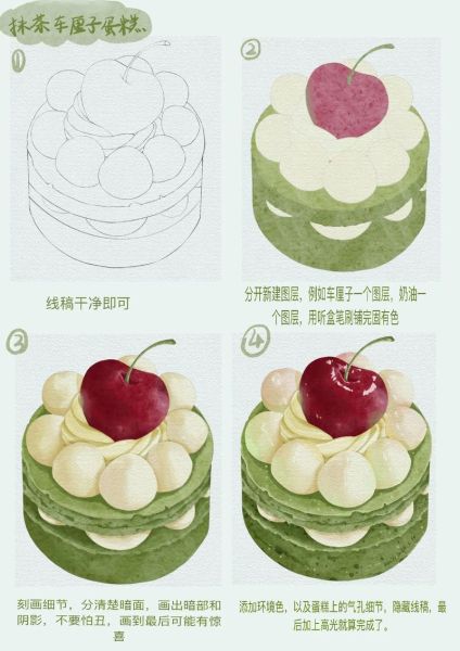 抹茶蛋糕简笔画怎么画_抹茶蛋糕简笔画步骤-第1张图片-山城妙识