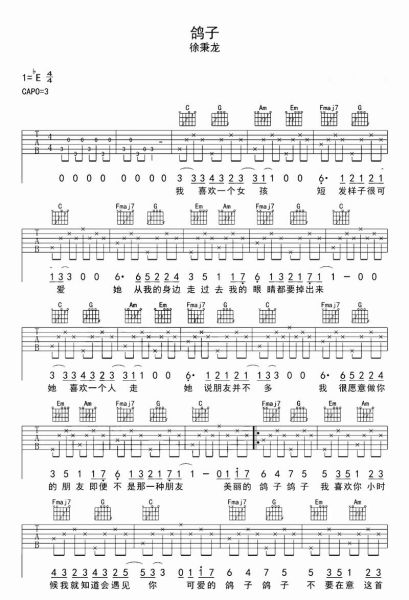 鸽子吉他谱怎么弹_鸽子吉他谱原版和弦-第1张图片-山城妙识