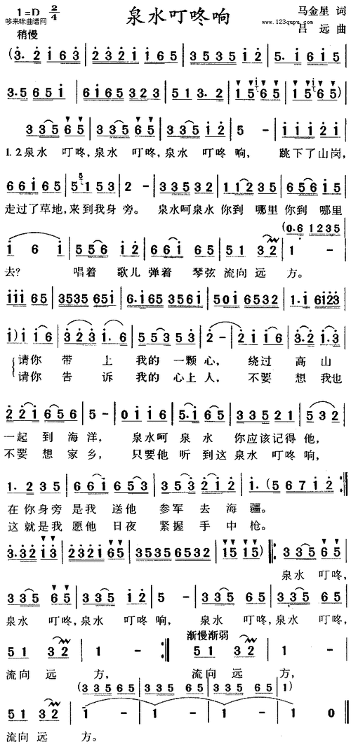 泉水叮咚响原唱简谱_如何快速学会-第3张图片-山城妙识