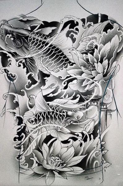 鲤鱼跃龙门纹身手稿_有什么寓意-第1张图片-山城妙识