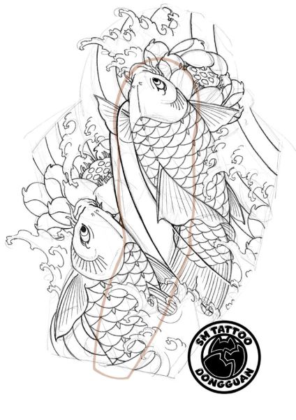 鲤鱼跃龙门纹身手稿_有什么寓意-第2张图片-山城妙识