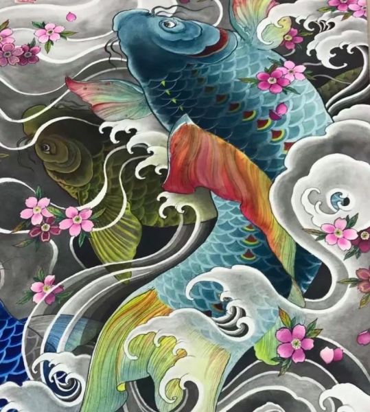 鲤鱼跃龙门纹身手稿_有什么寓意-第3张图片-山城妙识