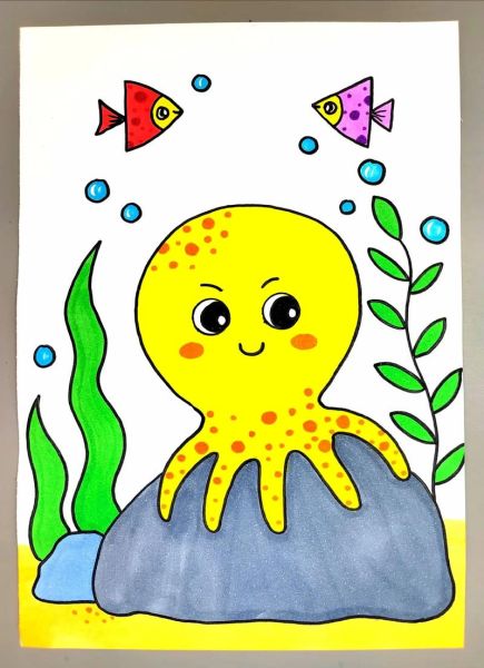 章鱼简笔画怎么画_章鱼涂色步骤-第2张图片-山城妙识