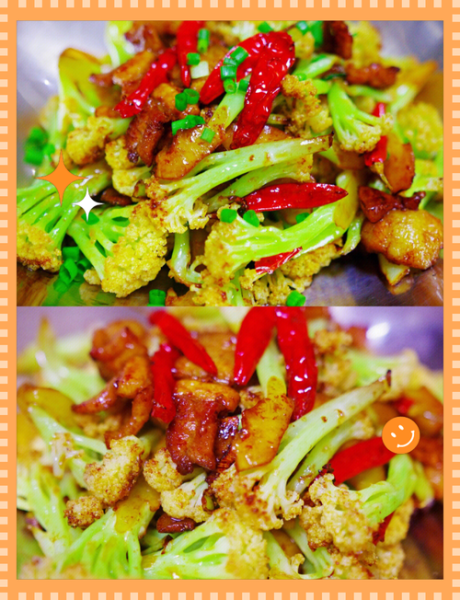 花菜炒五花肉怎么做_王刚版家常做法-第1张图片-山城妙识