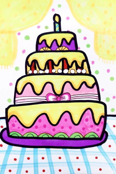 生日蛋糕简笔画怎么画_彩色生日蛋糕简笔画步骤-第2张图片-山城妙识