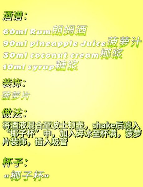 椰林飘香鸡尾酒配方_如何在家调出正宗椰林飘香-第1张图片-山城妙识