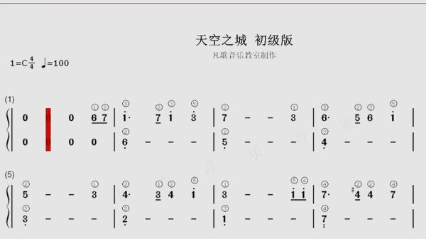 天空之城简谱怎么弹_天空之城简谱指法教学-第2张图片-山城妙识